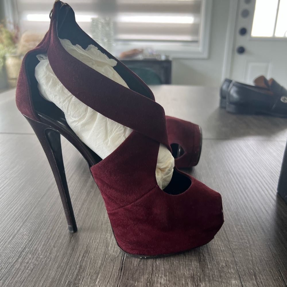 Burgundy Gorgeous Color Suede Heels - Gem